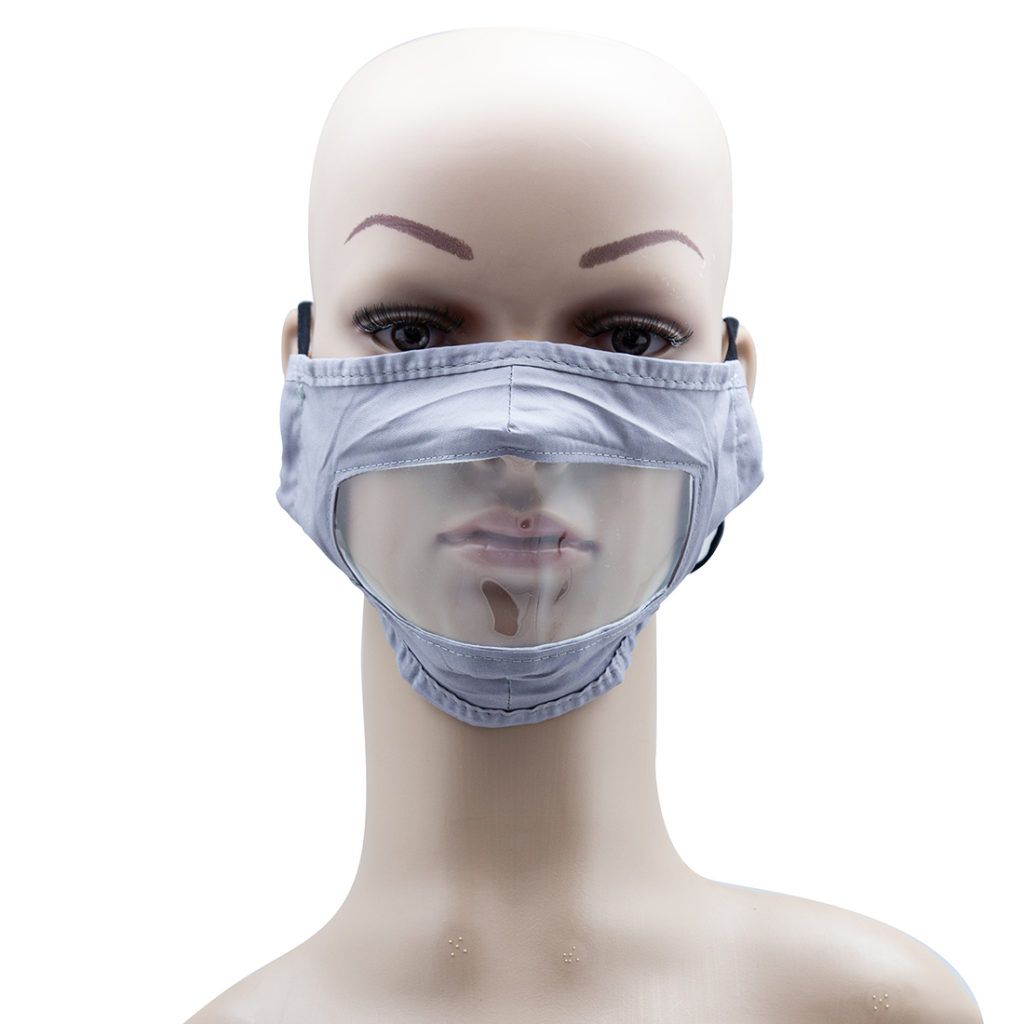 Adult Mask Fabric Clear Mouth Shield Adjustable Earloops Grey for Deaf